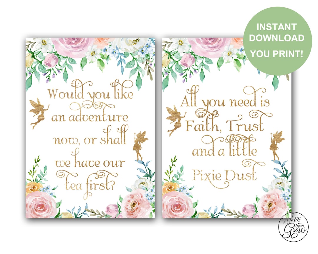 Fairy Party Signs Set of 2, Printable Fairy Birthday Party Decor, Fairy ...