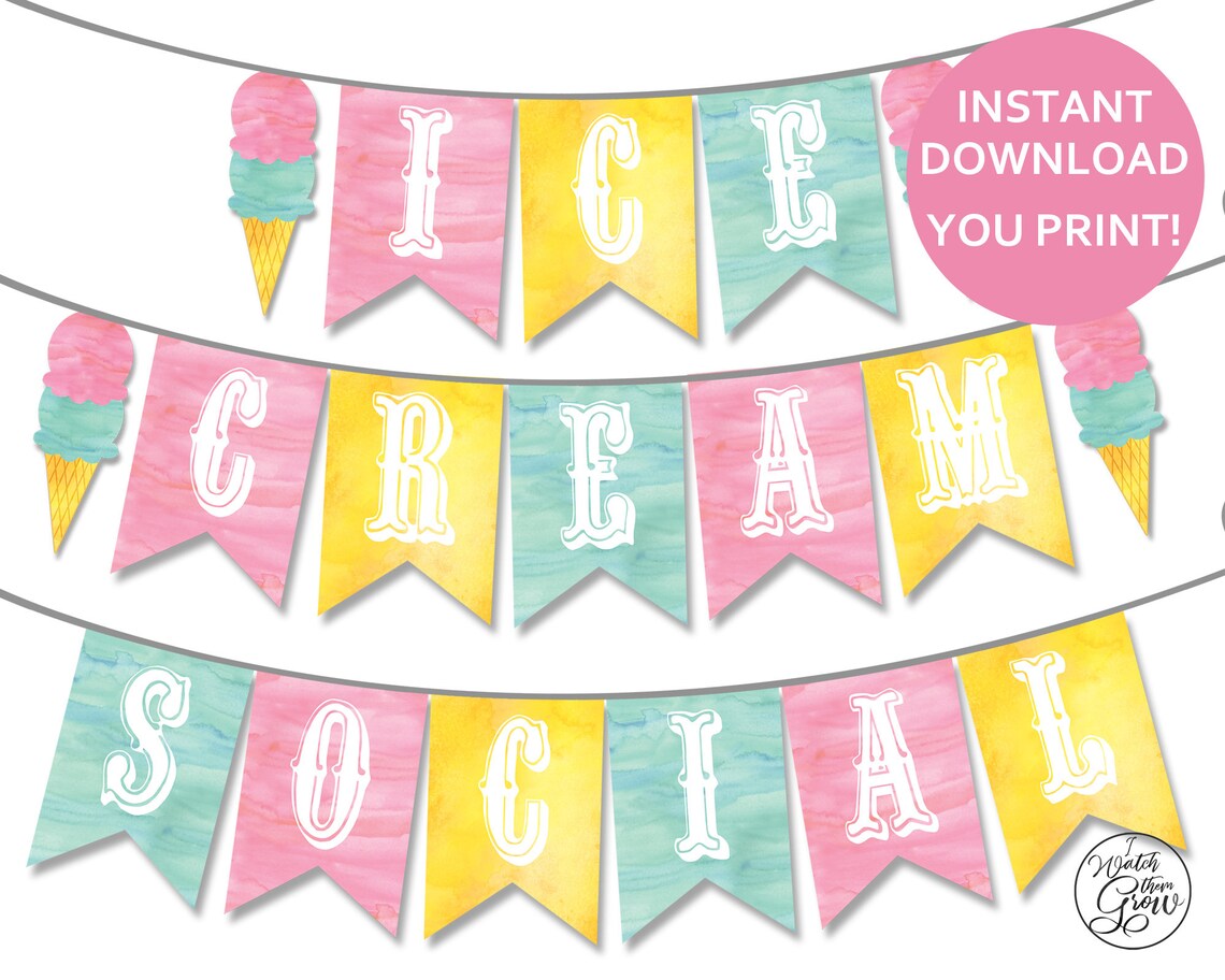Ice Cream Party Banner Printable Ice Cream Social Banner Ice | Etsy