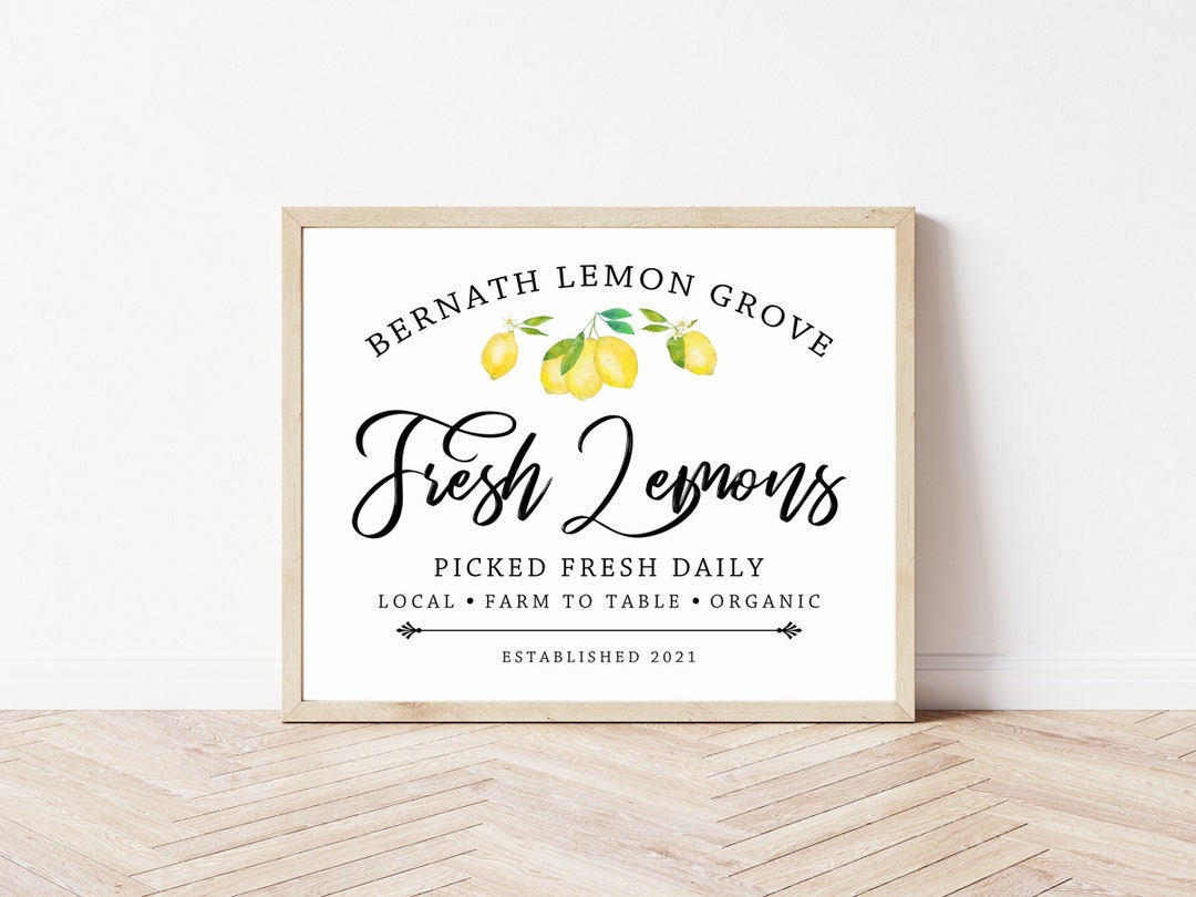 Personalized Fresh Lemons Sign, Printable Lemon Art, Custom Yellow ...