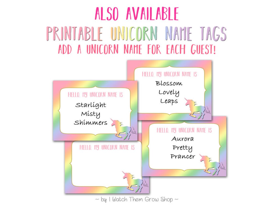Rainbow Unicorn Name Party Game, Printable "what's Your Unicorn Name ...