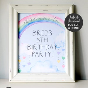 Pastel Rainbow Party Welcome Sign, Editable/printable Rainbow Party ...