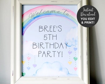 Colorful Rainbow Birthday Party Welcome Sign Printable - Etsy