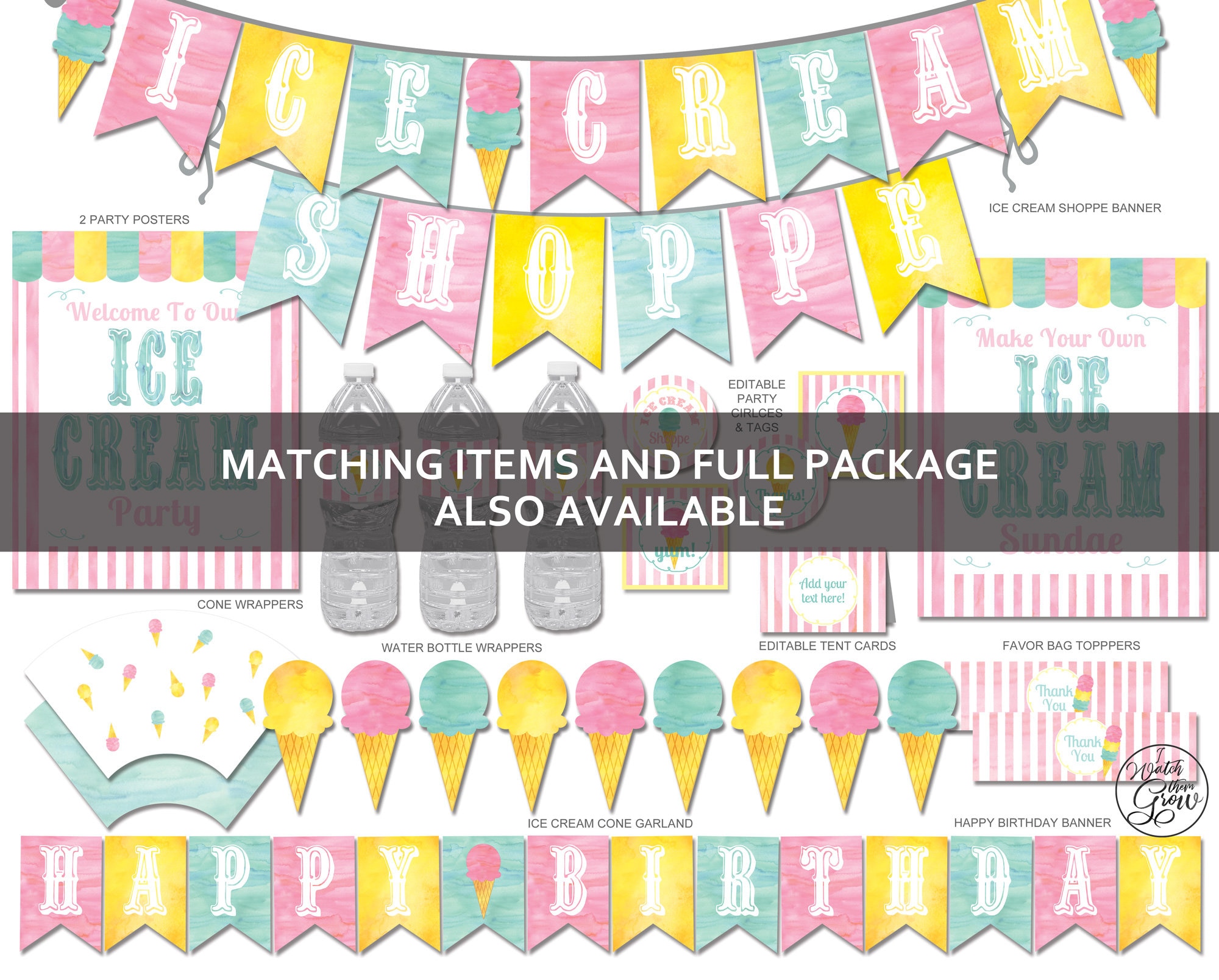 Ice Cream Party Banner Printable Ice Cream Social Banner Ice | Etsy