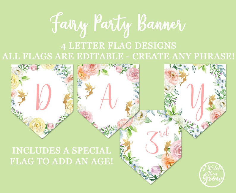 Editable Fairy Party Banner Printable Floral Fairy Party - Etsy