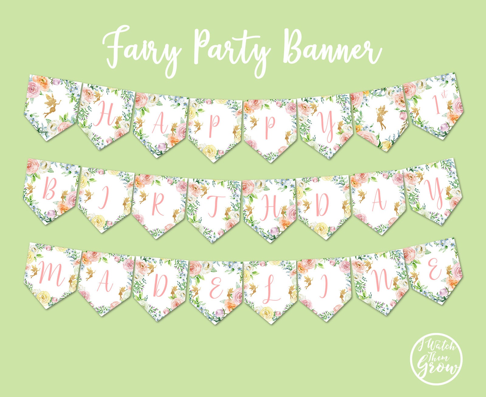 Editable Fairy Party Banner, Printable Floral Fairy Party Decor, Fairy ...
