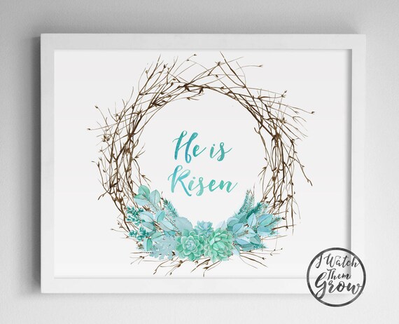 Printable "He Is Risen" Easter Wall Art, Watercolor Easter Art, Easter ...
