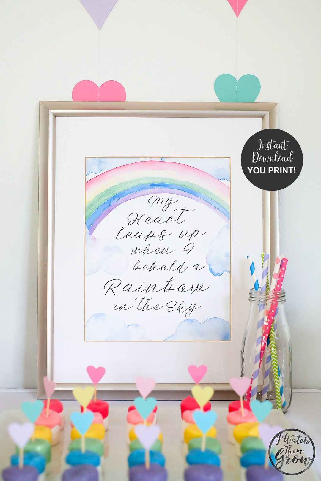 Pastel Rainbow Party Poster Printable Rainbow Watercolor Wall - Etsy