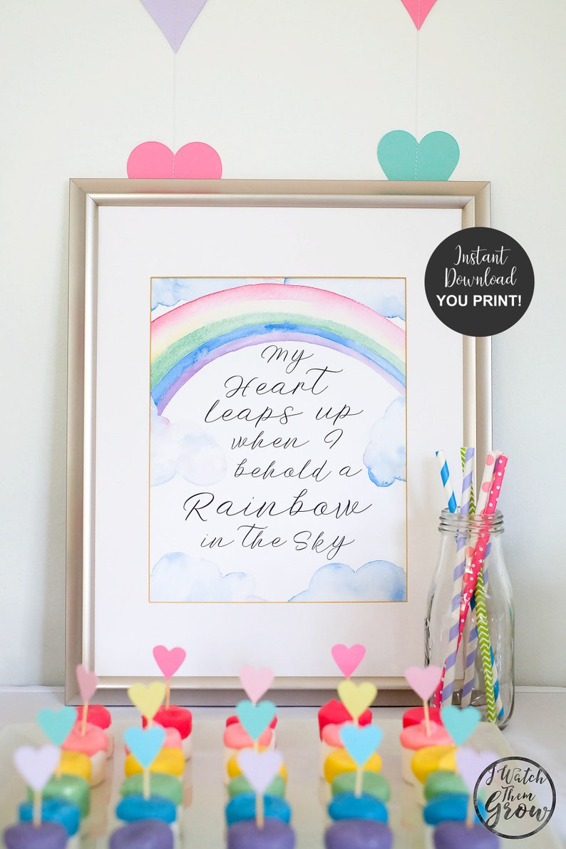 Pastel Rainbow Party Poster Printable Rainbow Watercolor Wall - Etsy
