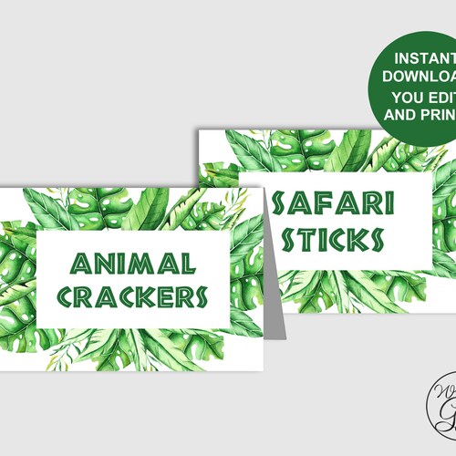 Safari Party Tent Cards Editable Printable Jungle Party Food - Etsy
