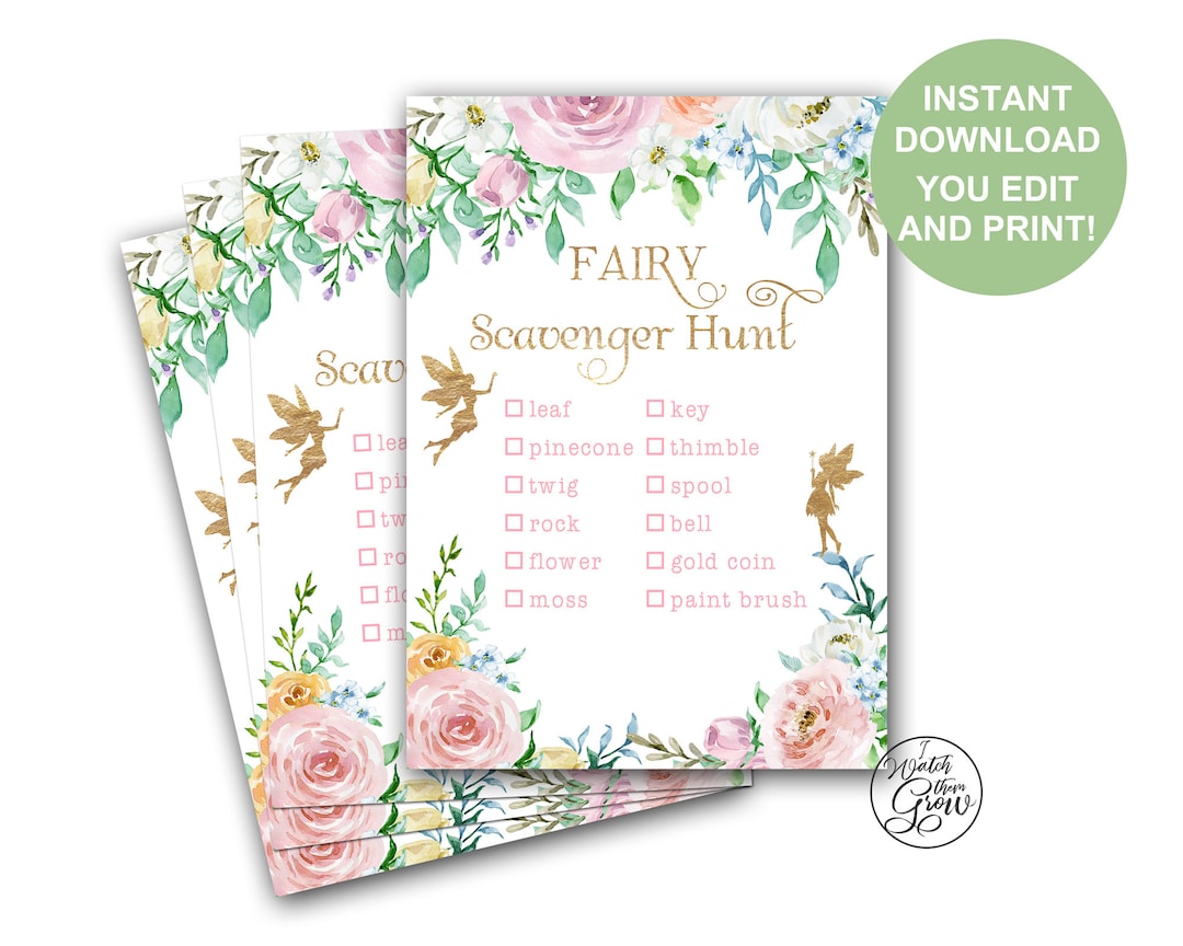 Editable Fairy Scavenger Hunt Game, Printable Fairy Party Game, Fairy ...