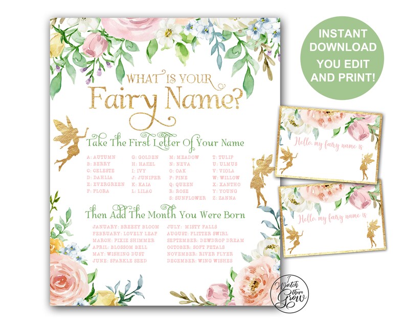 Editable Fairy Name Sign With Name Tags Set, Printable "what is Your ...