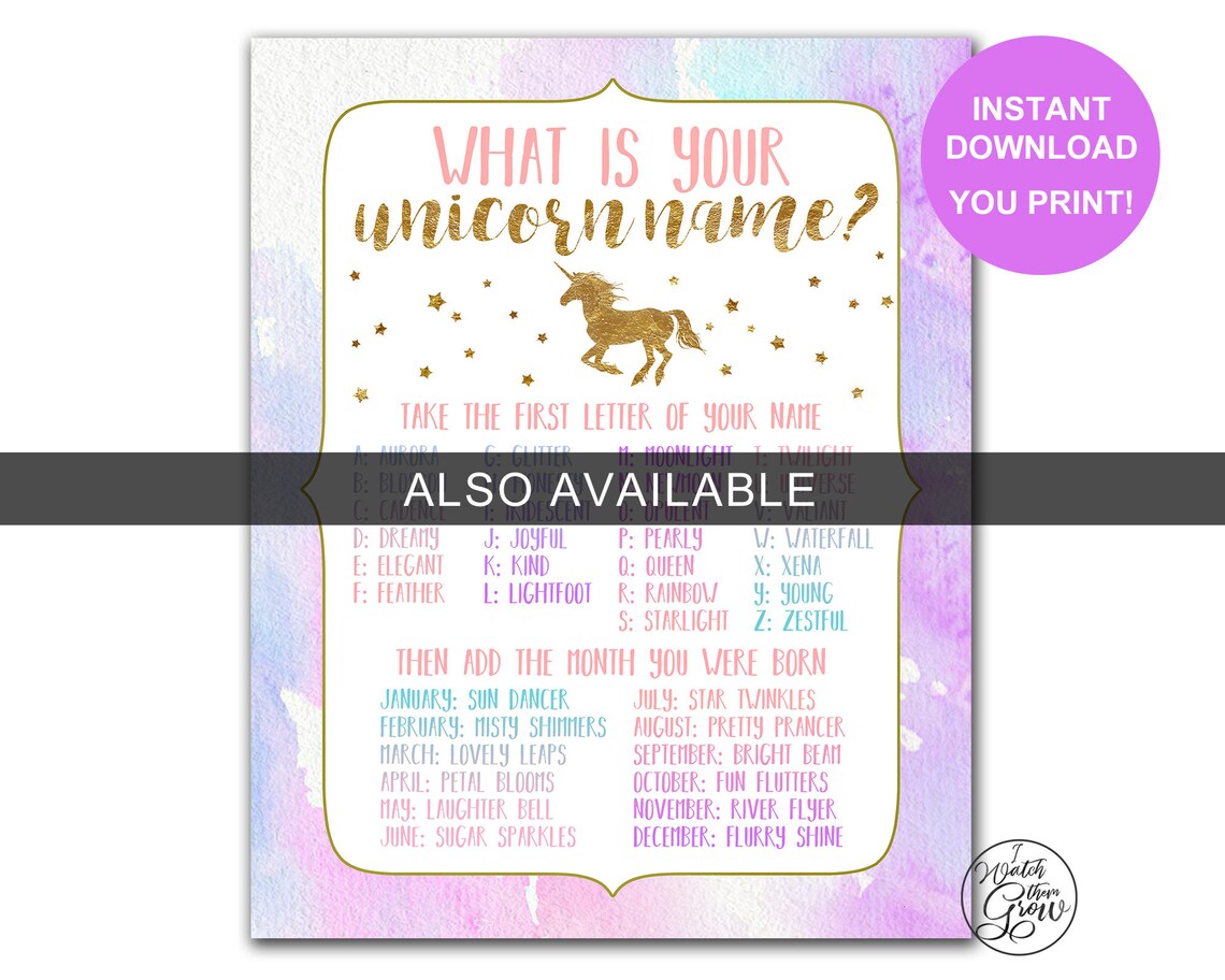 Rainbow Unicorn Name Game Printable what's Your | Etsy
