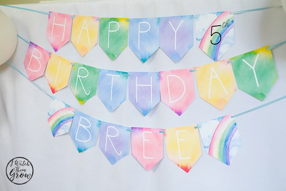 Pastel Rainbow Party Banner, Editable/Printable Rainbow Happy Birthday ...