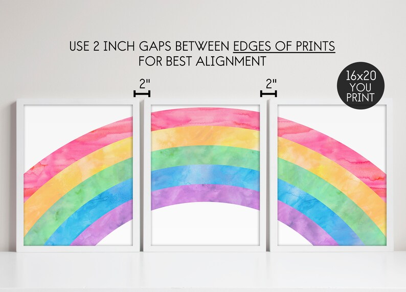Rainbow Wall Art Set, 16x20 Printable Watercolor Rainbow Nursery Art ...
