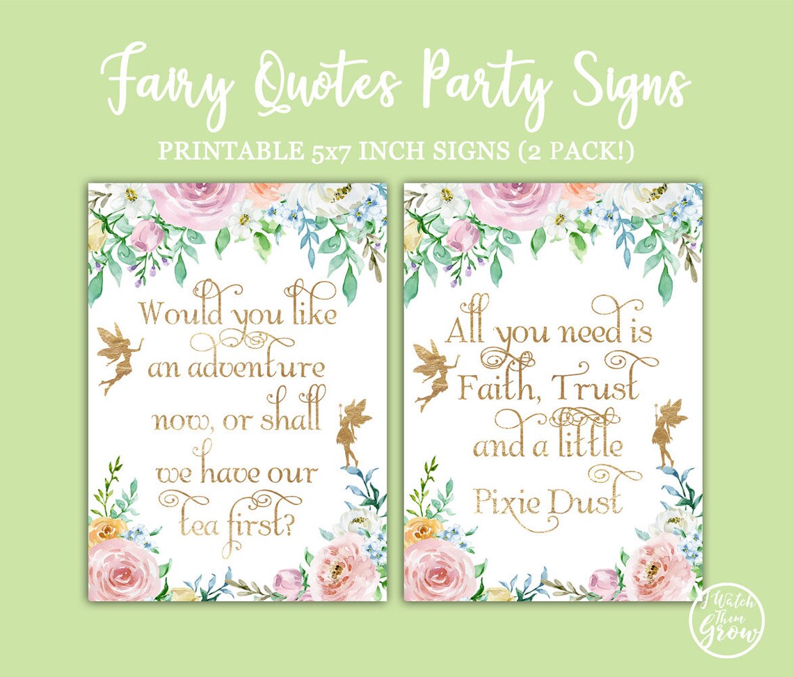 Fairy Party Signs Set of 2, Printable Fairy Birthday Party Decor, Fairy ...