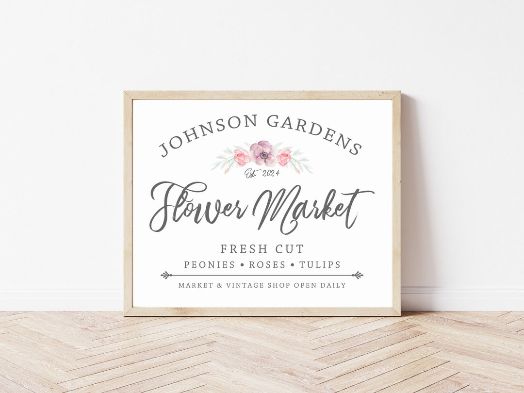 Personalized Flower Market Sign, Printable Fresh Flowers Print, Custom ...