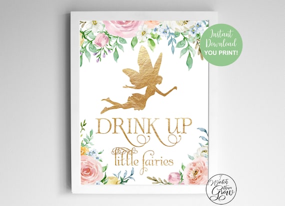 Drink up Little Fairies Fairy Party Sign Printable Fairy - Etsy