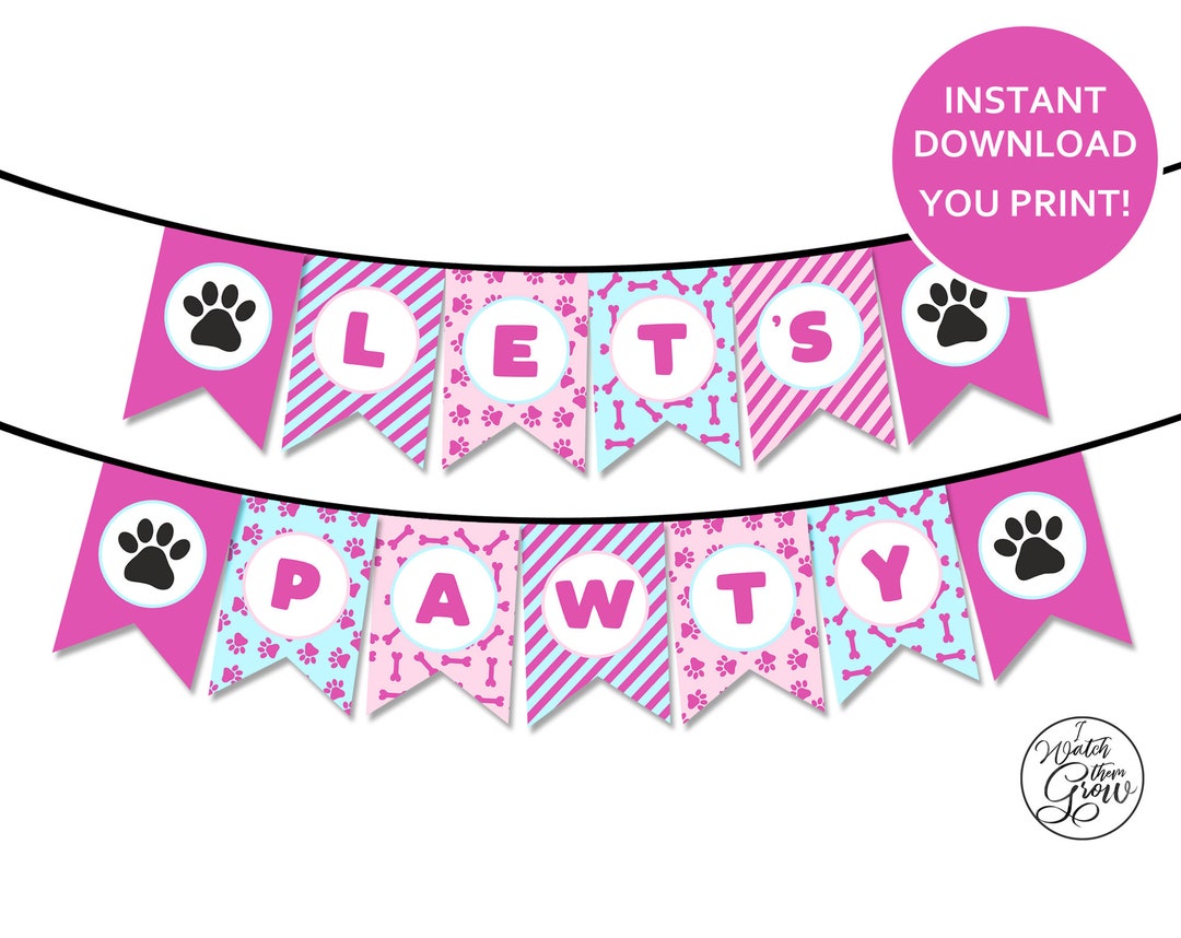 Let's Pawty Banner, Printable Puppy Party Banner, Puppy Birthday Decor ...