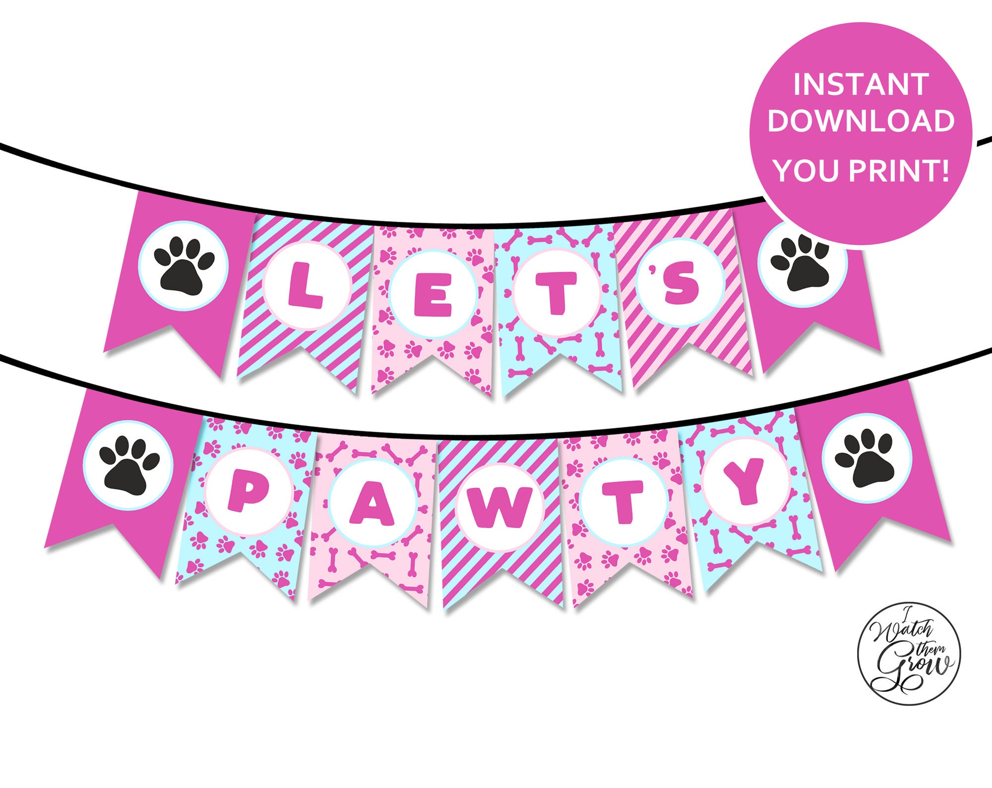 Let's Pawty Banner, Printable Puppy Party Banner, Puppy Birthday Decor ...