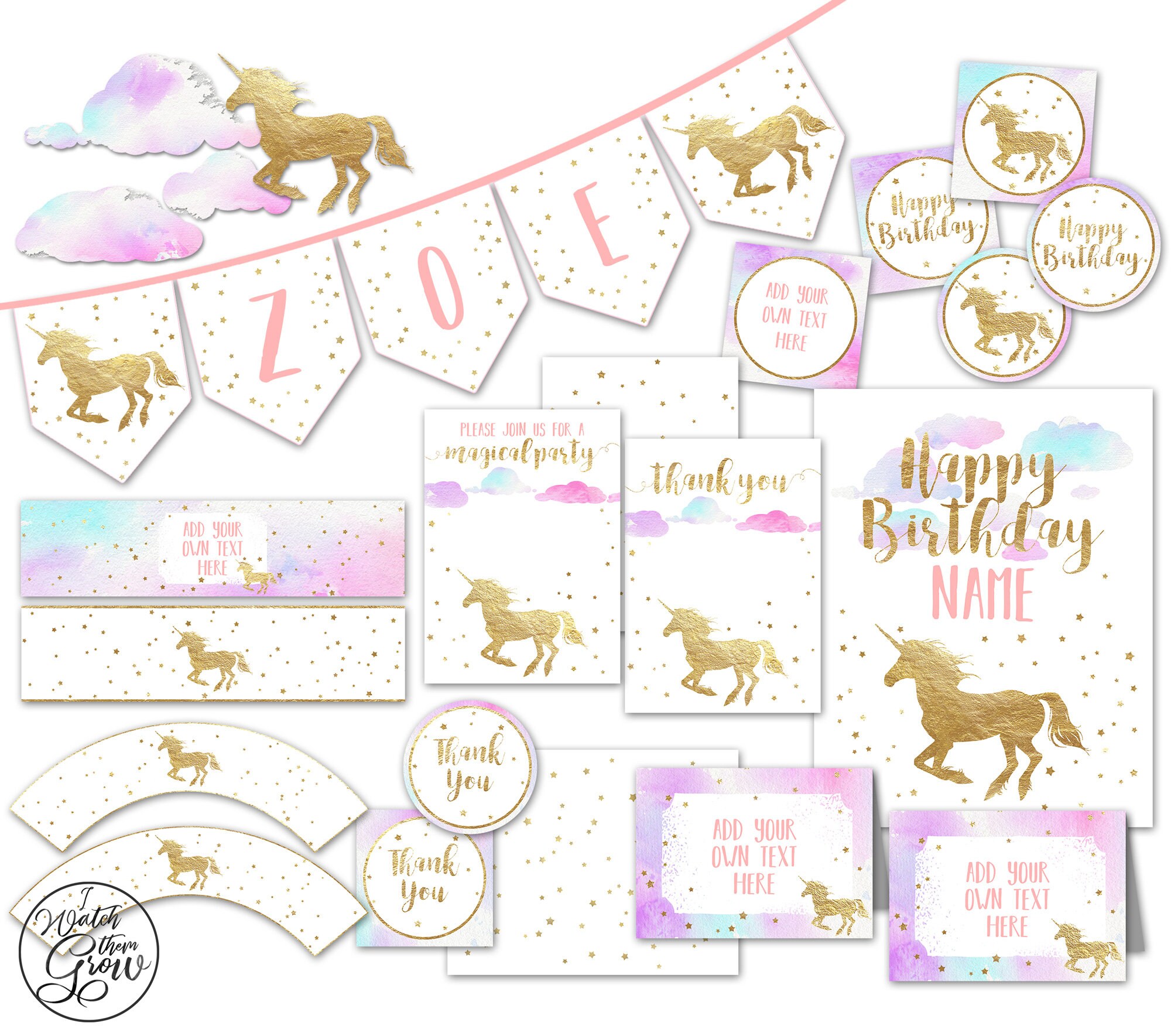 Unicorn Party Package Printable Watercolor Unicorn Party | Etsy