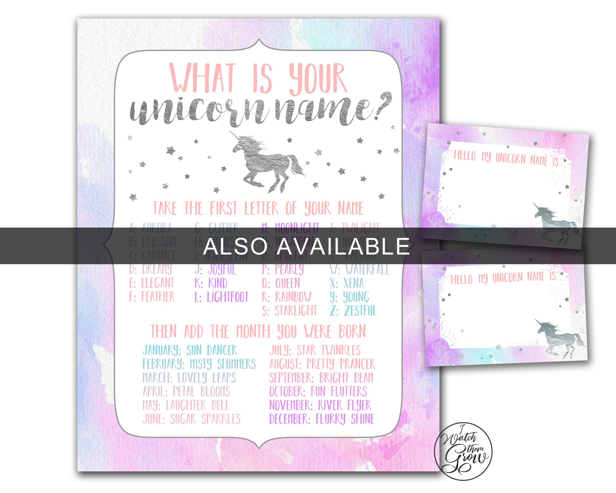 Unicorn Name Game & Name Tags Package, Unicorn Party Game, Printable ...