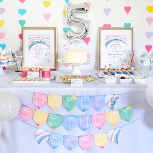 Pastel Rainbow Party Signs, Editable Printable Rainbow Party Activity ...