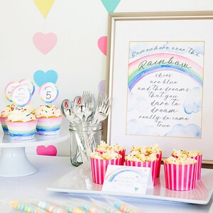 Pastel Rainbow Wall Art, Printable Rainbow Party Sign, Somewhere Over ...