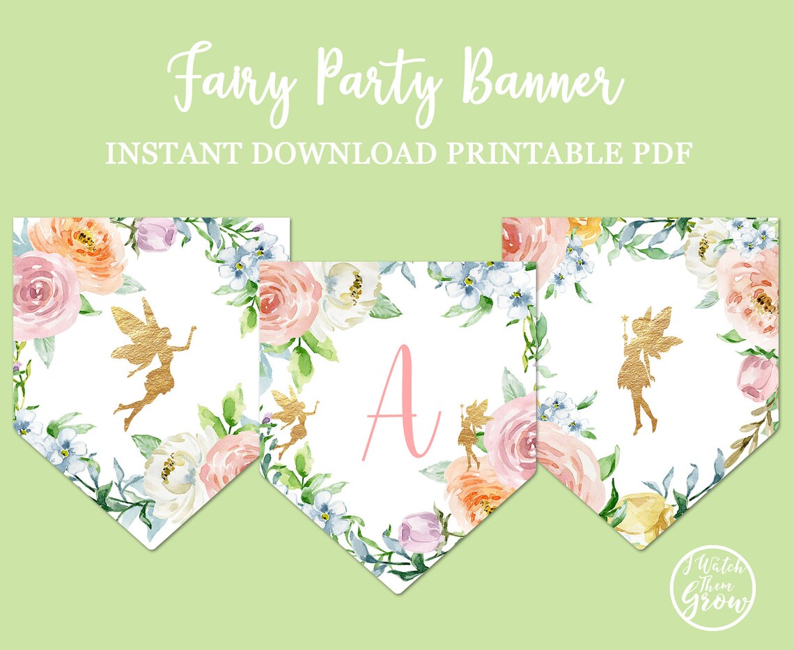 Editable Fairy Party Banner, Printable Floral Fairy Party Decor, Fairy ...