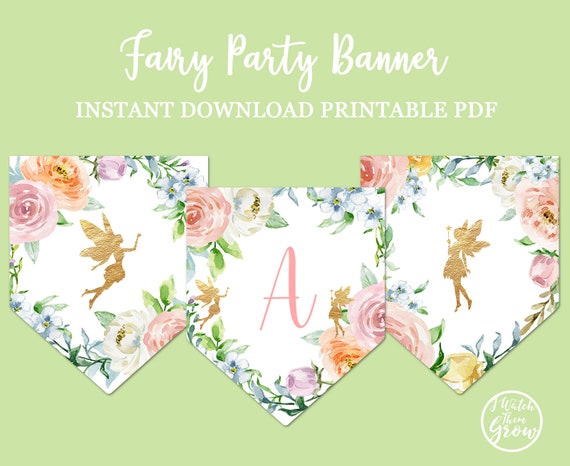 Fairy Party Banner, Printable Floral Fairy Banner, Fairy Birthday ...