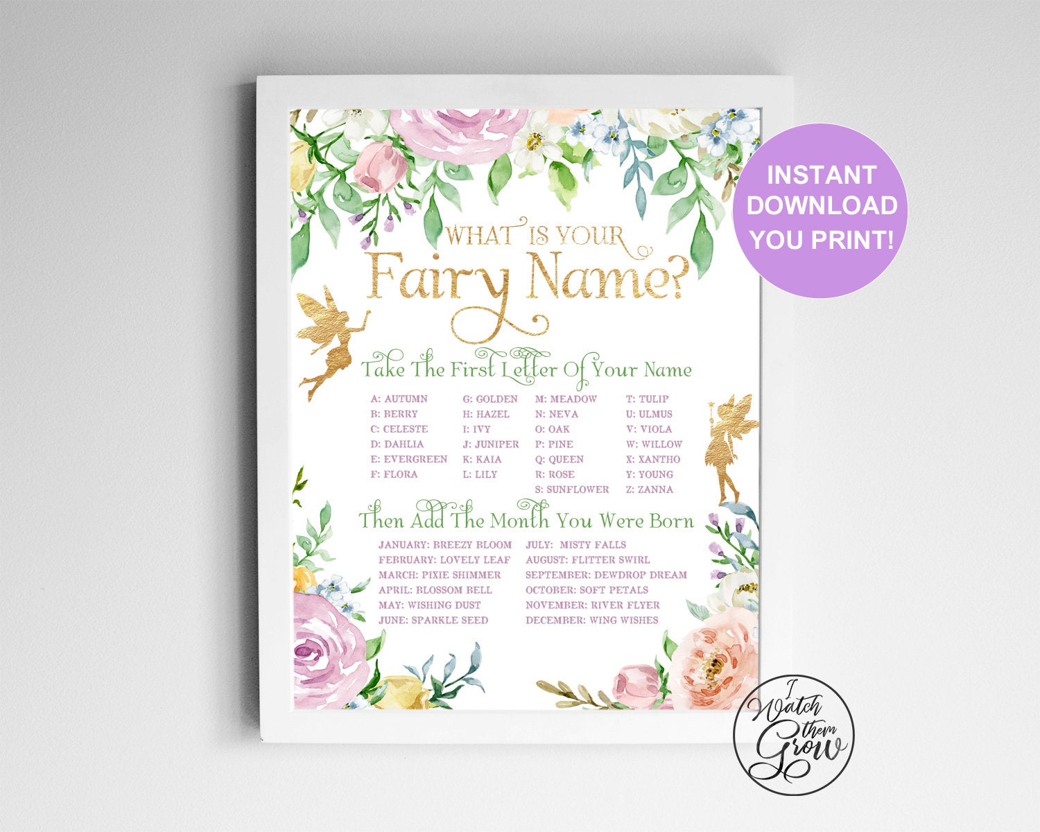Fairy Name Sign Printable Fairy Party Game what is Your - Etsy