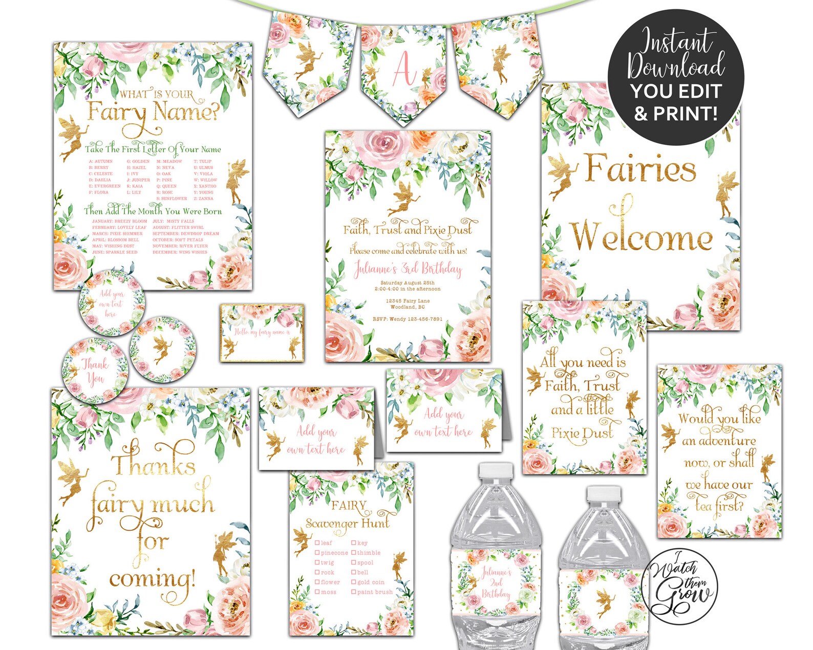 Fairy Party Printables Package Fairy Birthday Decorations - Etsy