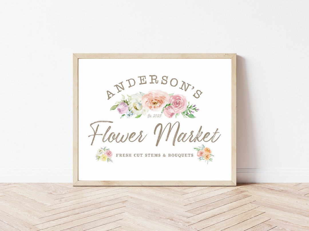 Personalized Flower Market Sign, Printable Flower Print, Spring Wall ...