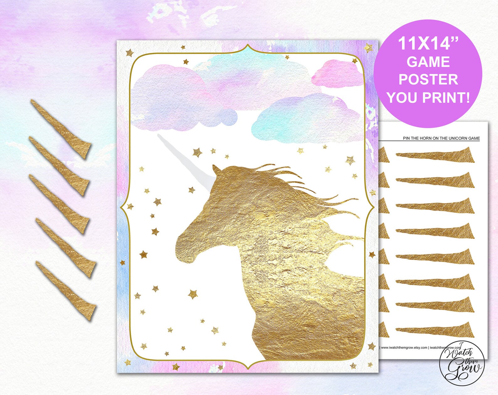 Pin the Horn on the Unicorn Party Game Printable 11x14 Inch | Etsy