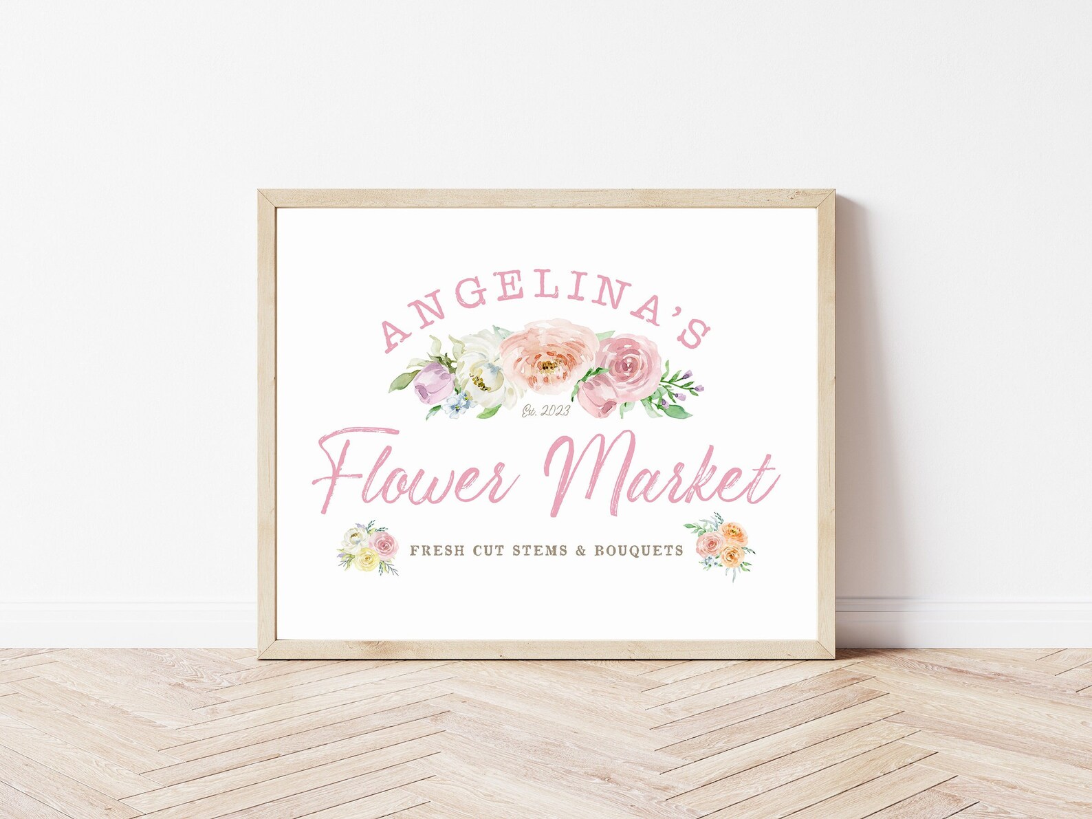 Personalized Pink Flower Market Sign, Printable Floral Party Sign ...