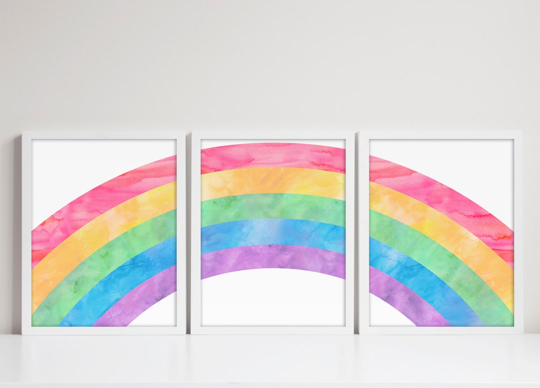 Rainbow Wall Art Set of 3, Printable Watercolor Rainbow Nursery Art ...