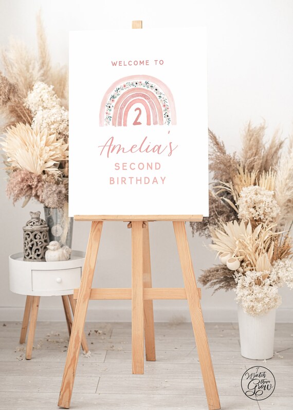 Floral Boho Rainbow Birthday Sign, Custom Printable Boho Welcome Sign ...