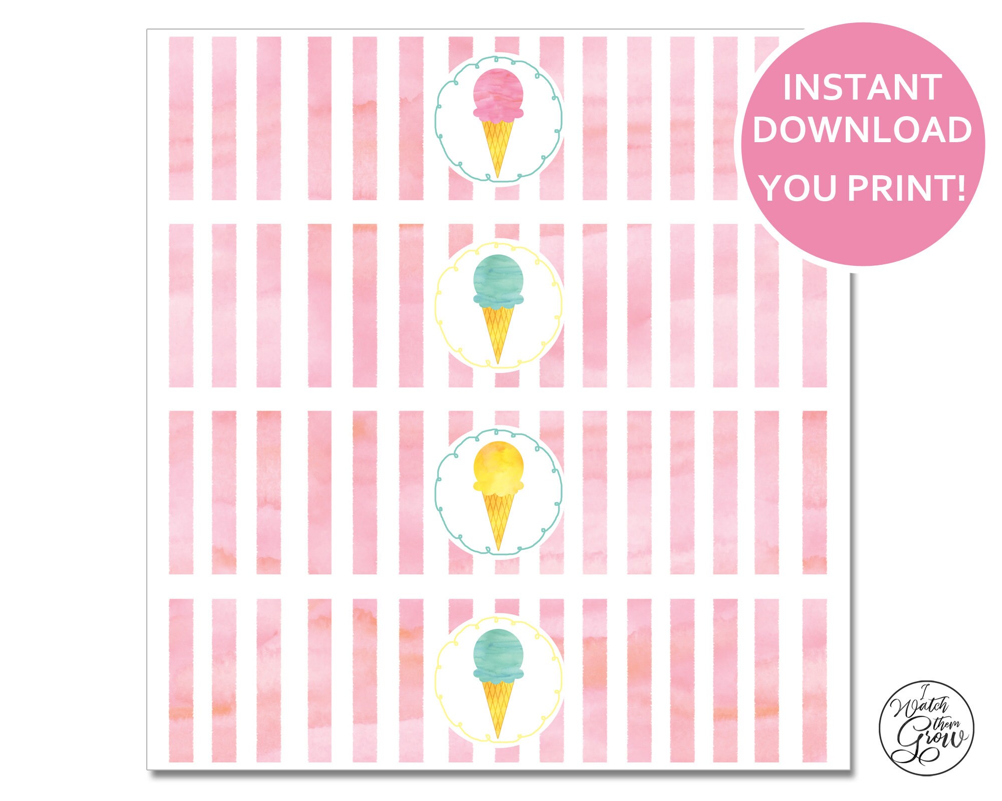 Ice Cream Party Water Bottle Labels Printable Ice Cream Party - Etsy