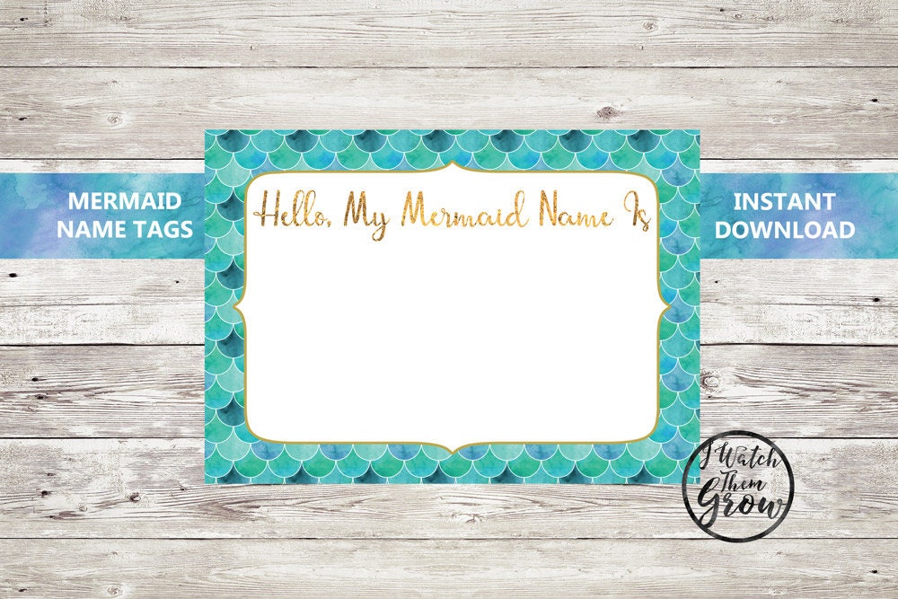 Mermaid Name Tag Printable Mermaid Name Stickers Mermaid Etsy Canada