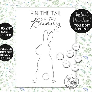 Pin the Tail on the Bunny Game, Printable Bunny Party Game, Easter ...
