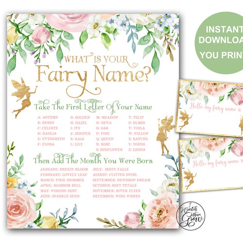 Fairy Name Sign Printable Fairy Party Game what is Your - Etsy