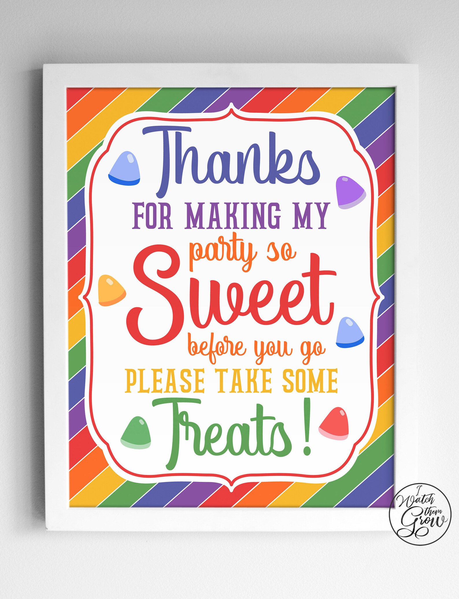 Rainbow Party Favor Sign, Printable Rainbow Birthday Thank You Sign ...