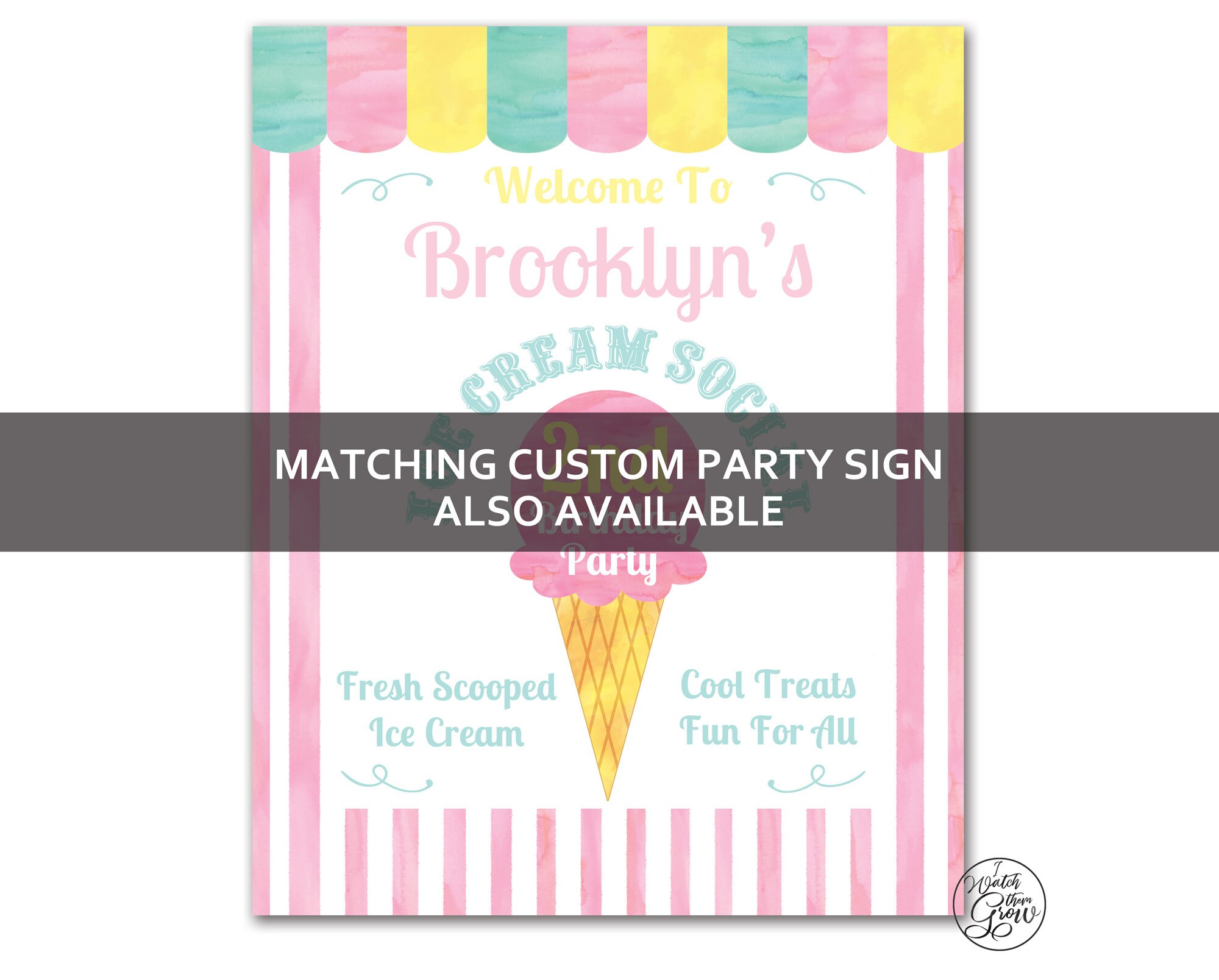 Ice Cream Party Banner Printable Ice Cream Social Banner Ice | Etsy