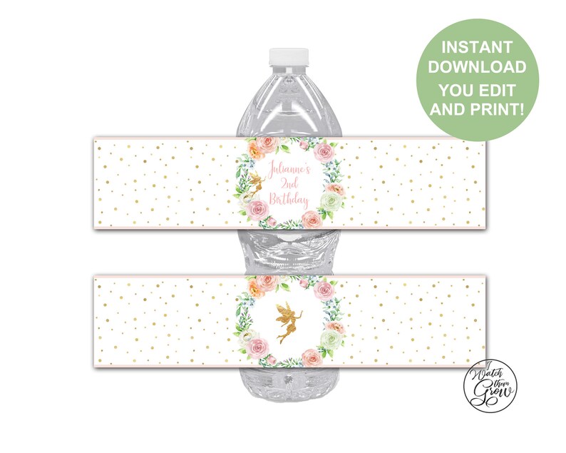 Editable Fairy Water Bottle Labels Wrapper Printable Fairy - Etsy