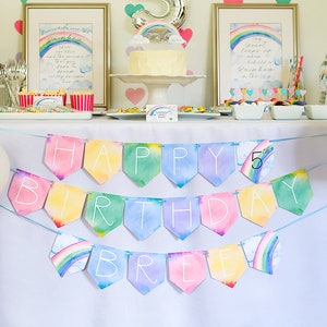 Pastel Rainbow Party Banner, Fully Editable & Printable Rainbow Banner ...