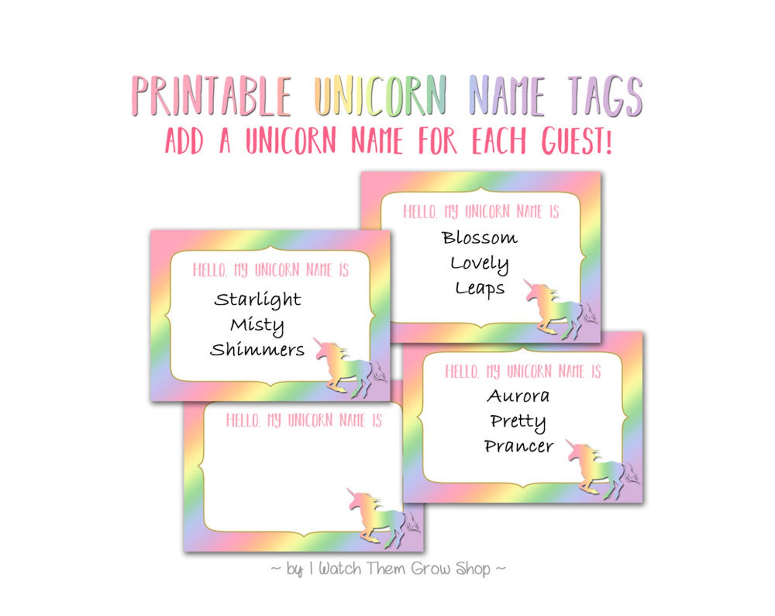 Rainbow Unicorn Name Game & Name Tags Printable - Etsy