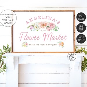 Personalized Pink Flower Market Sign, Printable Floral Party Sign ...