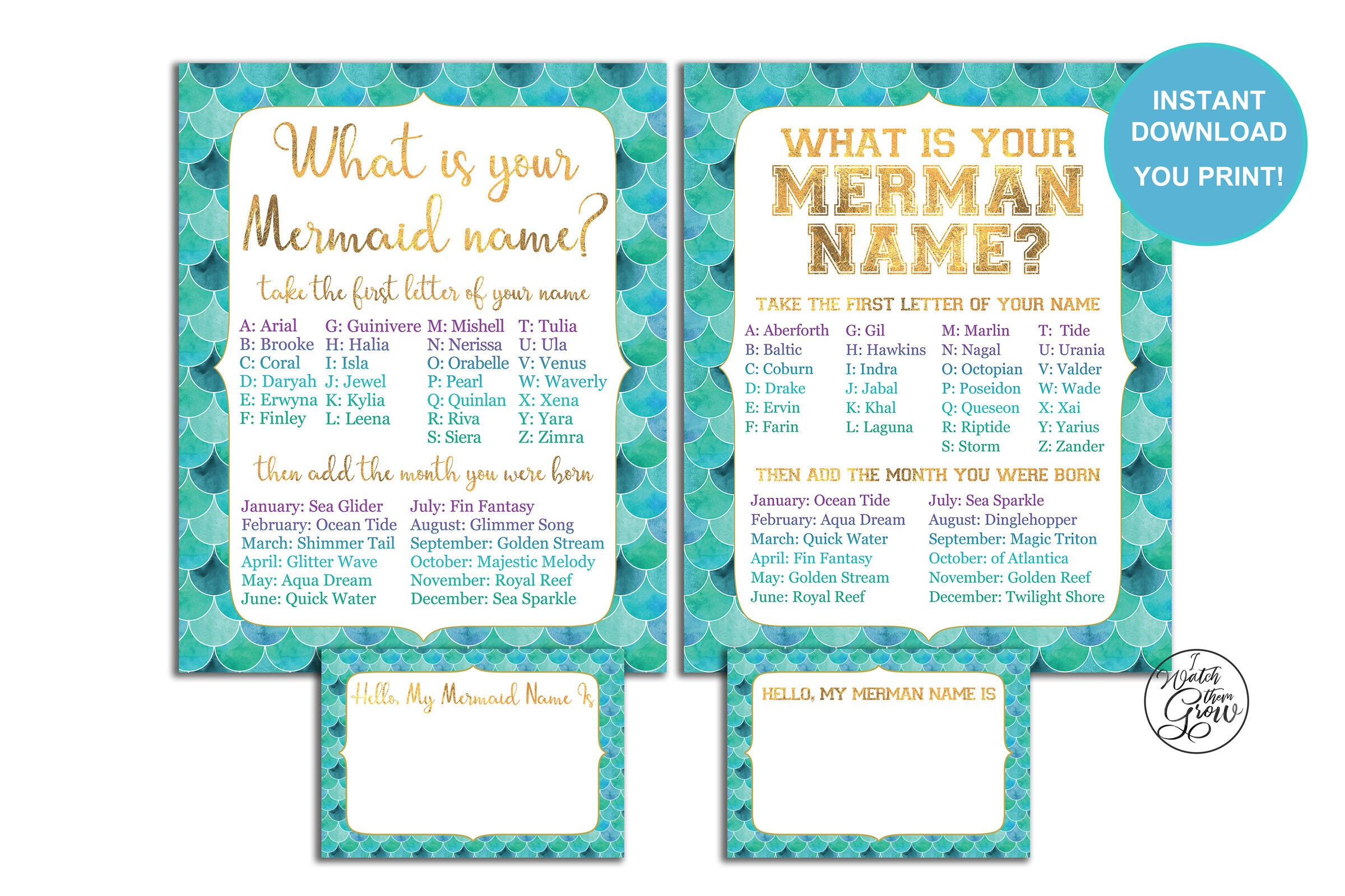 Mermaid & Merman Name Party Game Printable Mermaid Name Sign - Etsy Norway