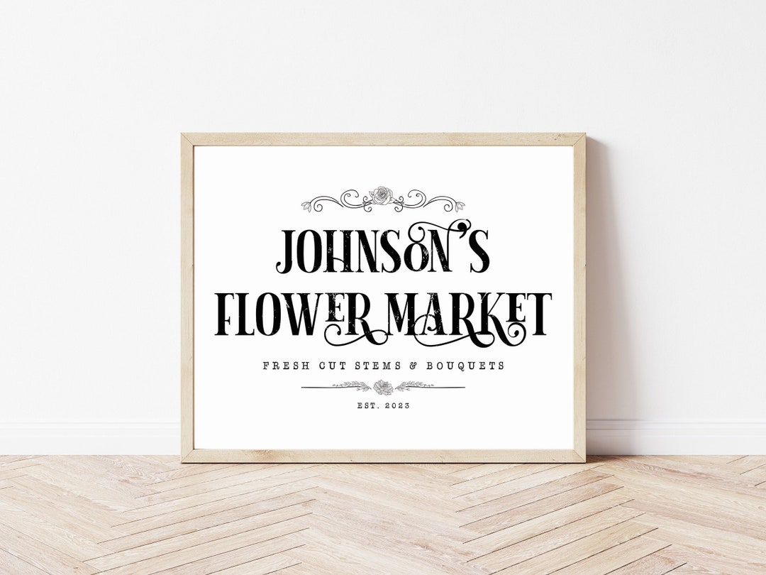 Personalized Vintage Flower Market Sign, Printable Spring Wall Art ...