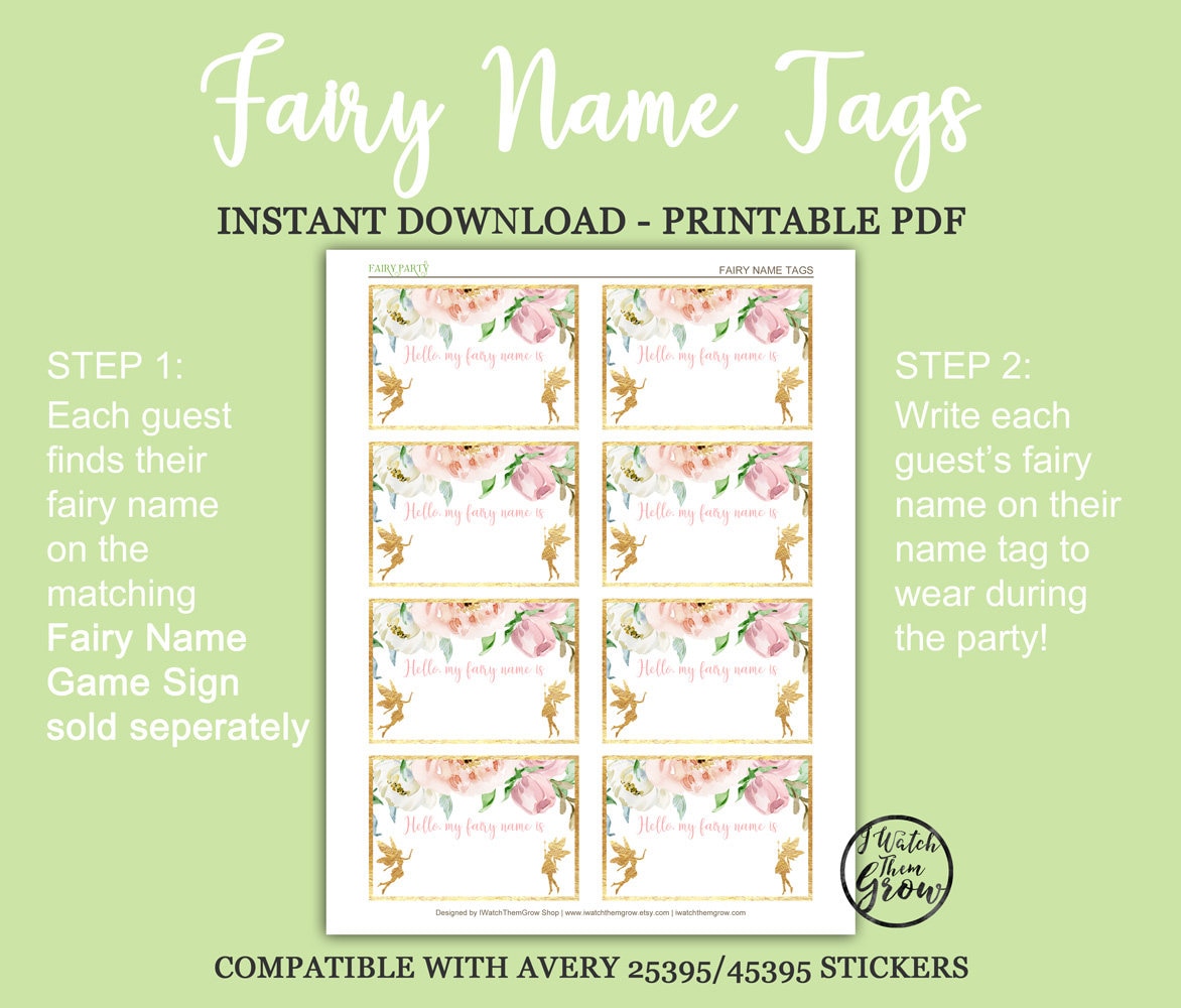 Fairy Name Tags Printable Fairy Name Stickers Fairy Name | Etsy