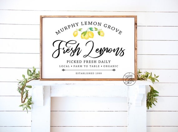 Personalized Fresh Lemons Sign, Printable Lemon Art, Custom Yellow ...
